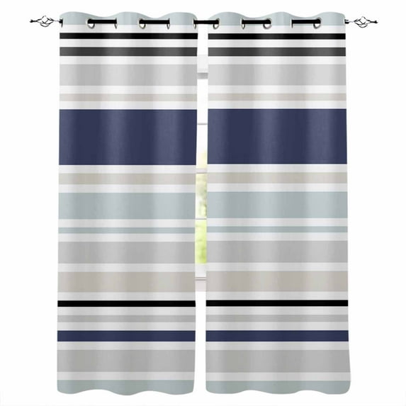 Blue Black Grey Striped Blackout Curtains 54 Inches Long, Farmhouse ...