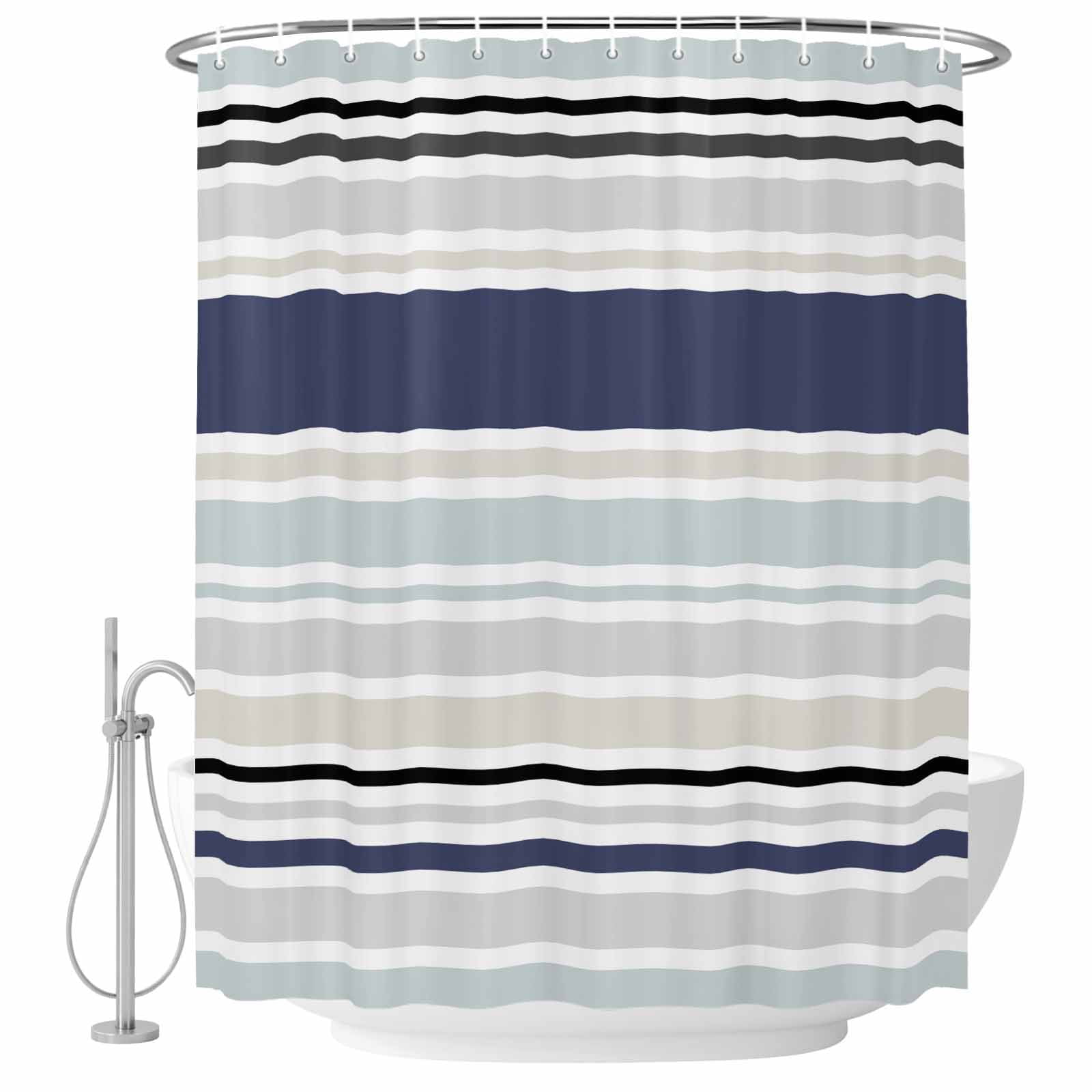 Blue Black Grey Striped Shower Curtain, Farmhouse Stripes Washable ...