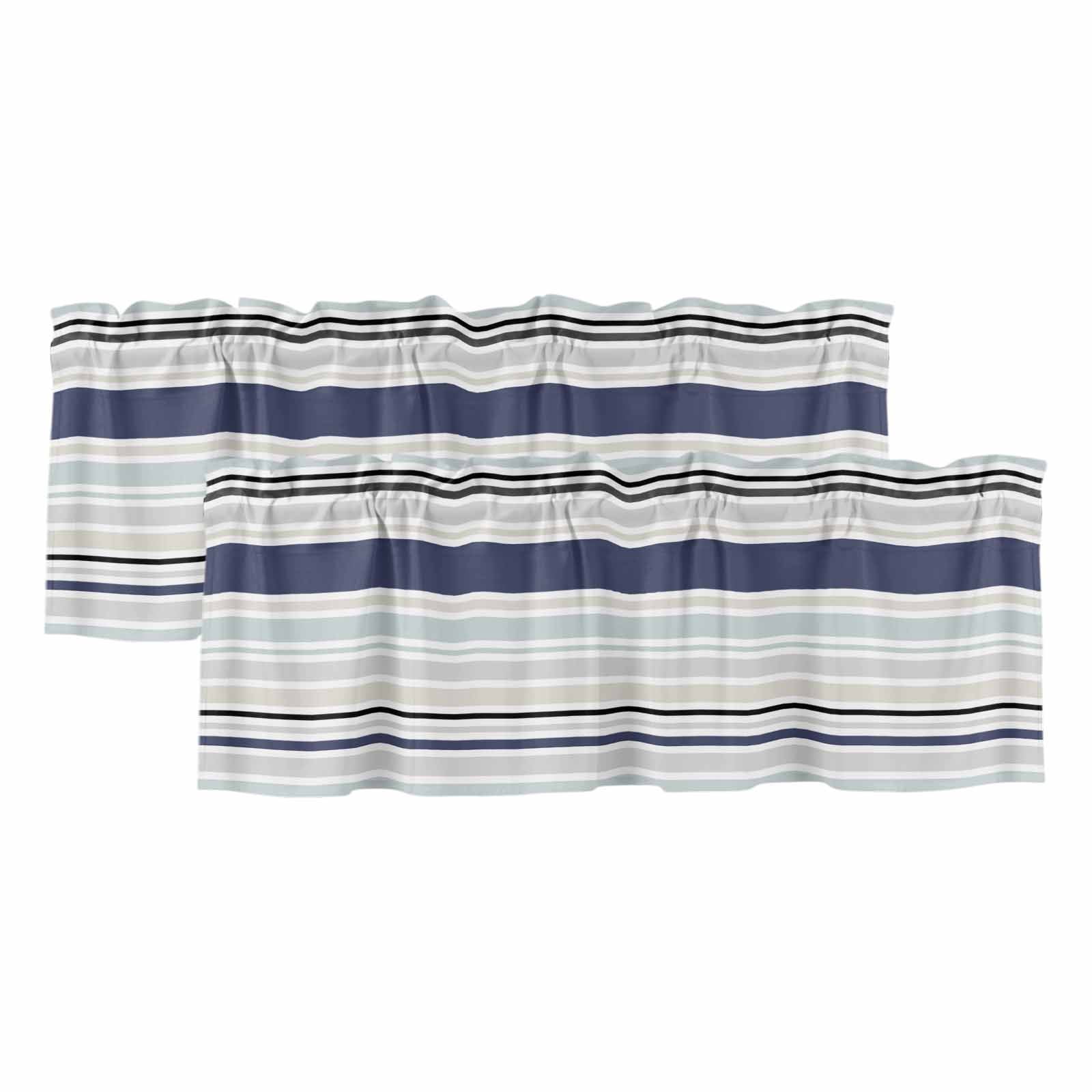 Blue Black Grey Striped Valances for Windows, Farmhouse Stripes Light ...