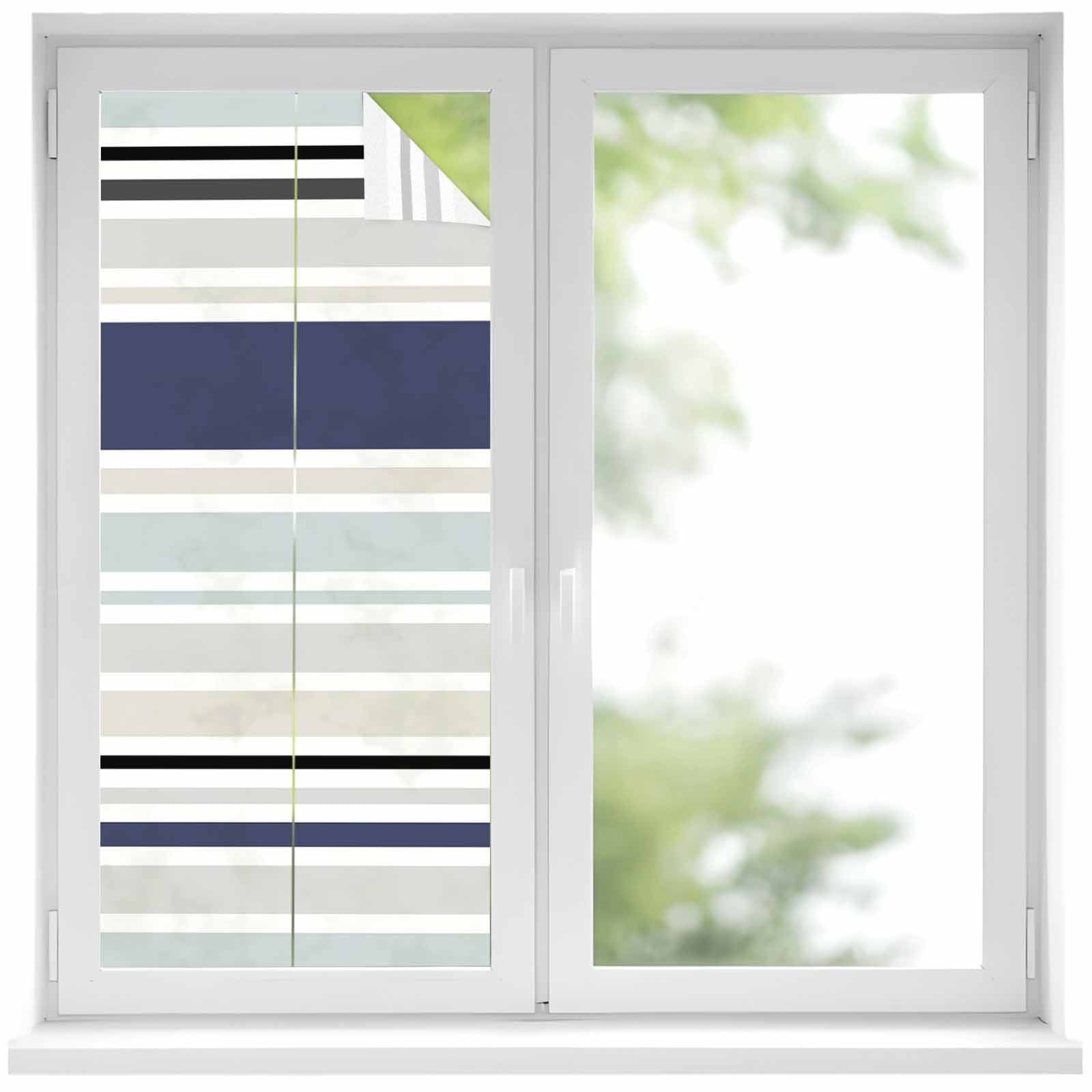 Blue Black Grey Striped Window Privacy Film, Farmhouse Stripes Static ...
