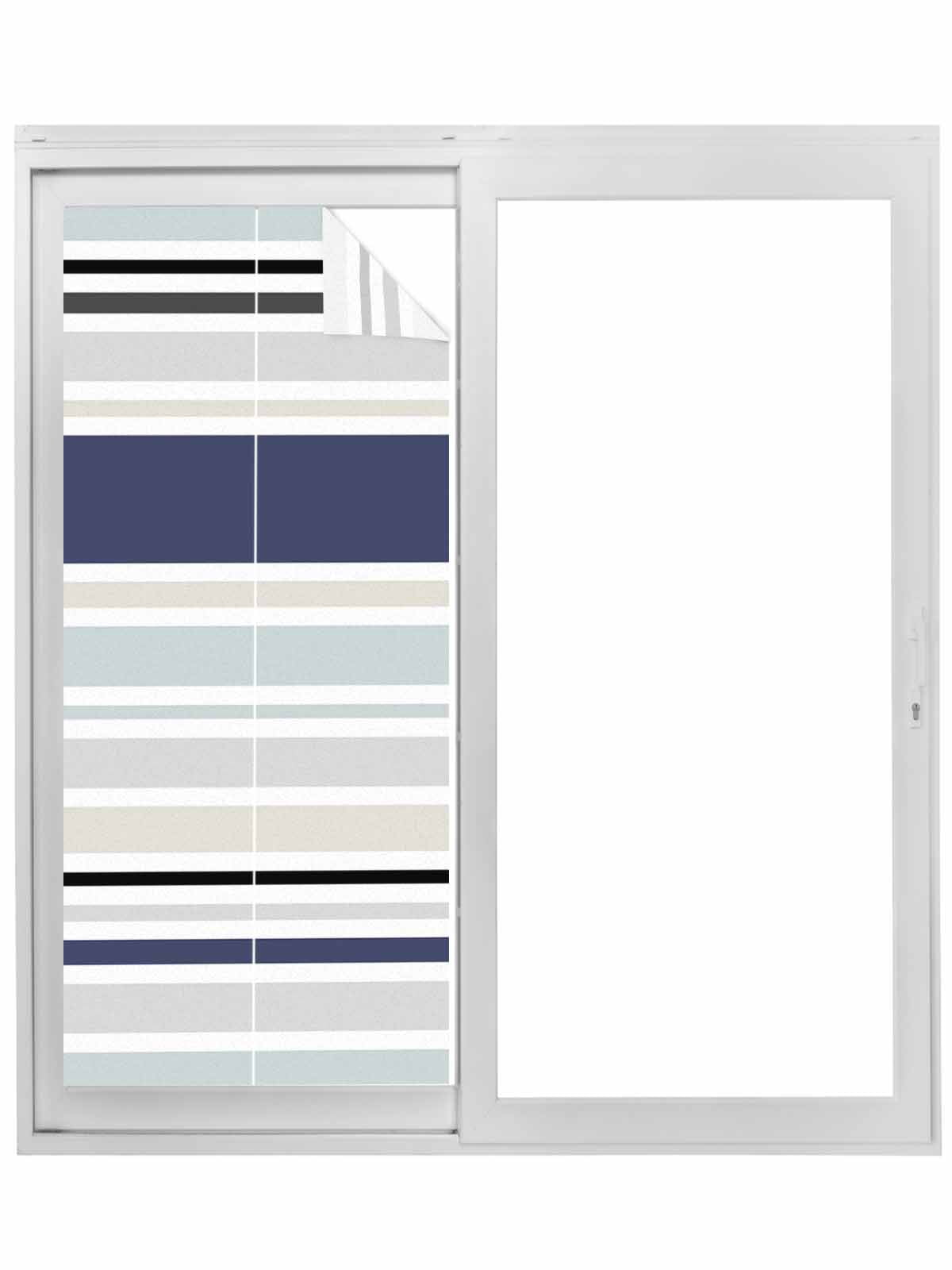 Blue Black Grey Striped Window Privacy Film, Farmhouse Stripes Static ...