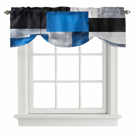 Blue Black Grey Tie Up Valances Curtain, Abstract Gradient Modern Art ...