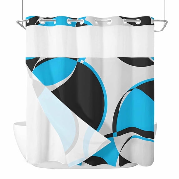 Blue Black No Hook Shower Curtain and Snap in Liner Set, Abstract Grey ...
