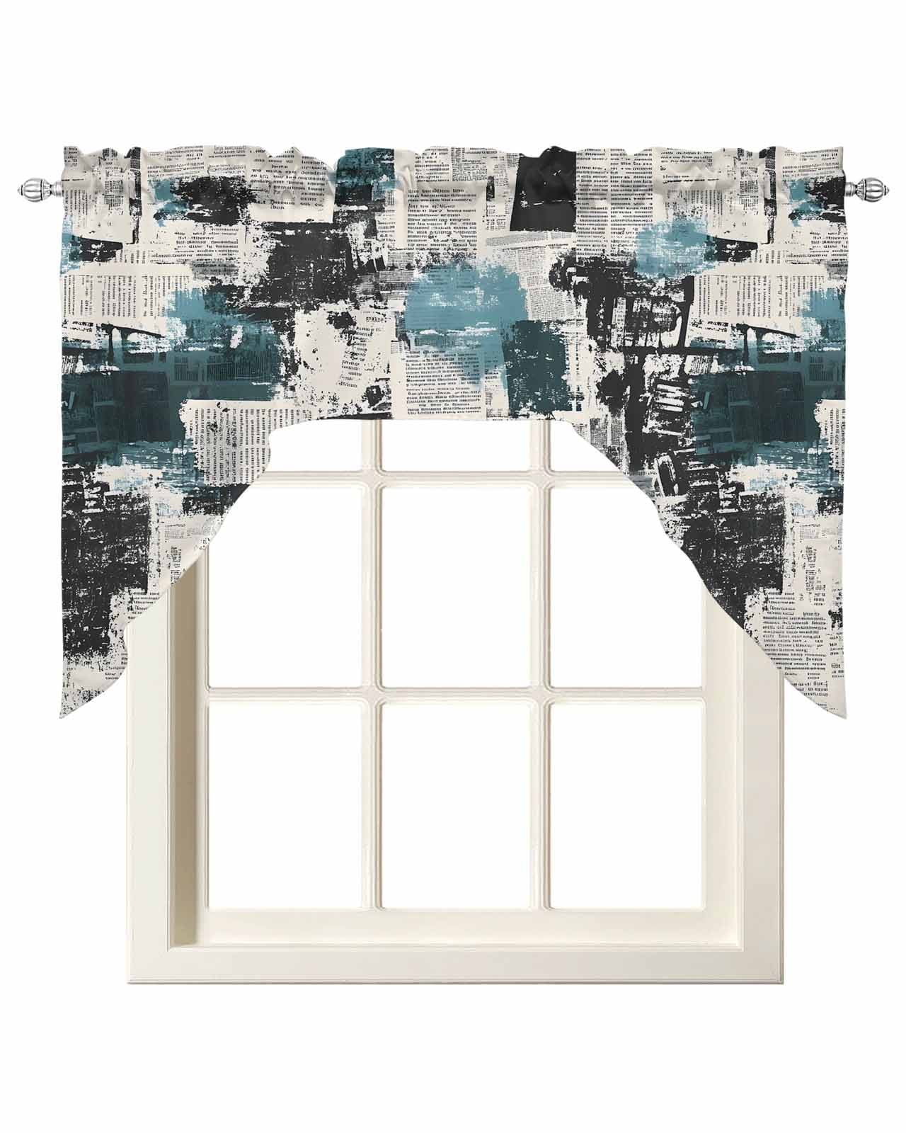 Blue Black Kitchen Swag Valances for Windows, Vintage Shabby Chic ...