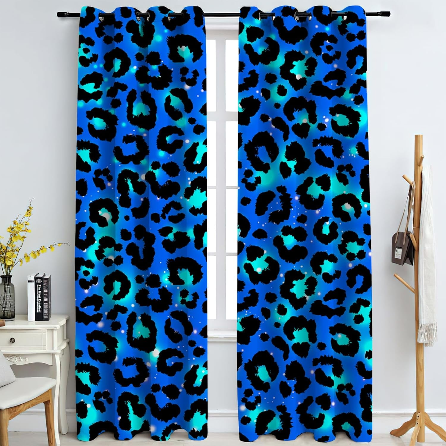 Blue And Black Leopard Kid's Window Treatments, Modern Nordic Fashion ...