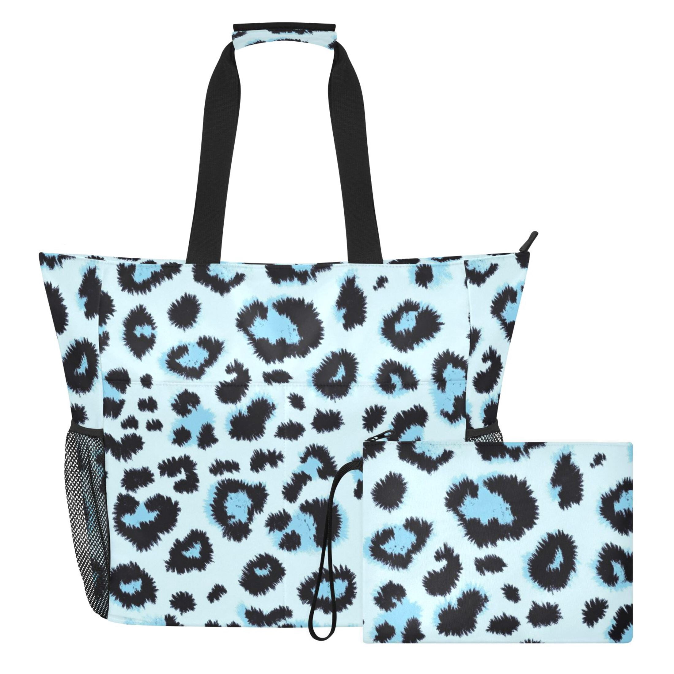Blue Black Leopard Skin Print Beach Bag Travel Tote Bag Reusable ...