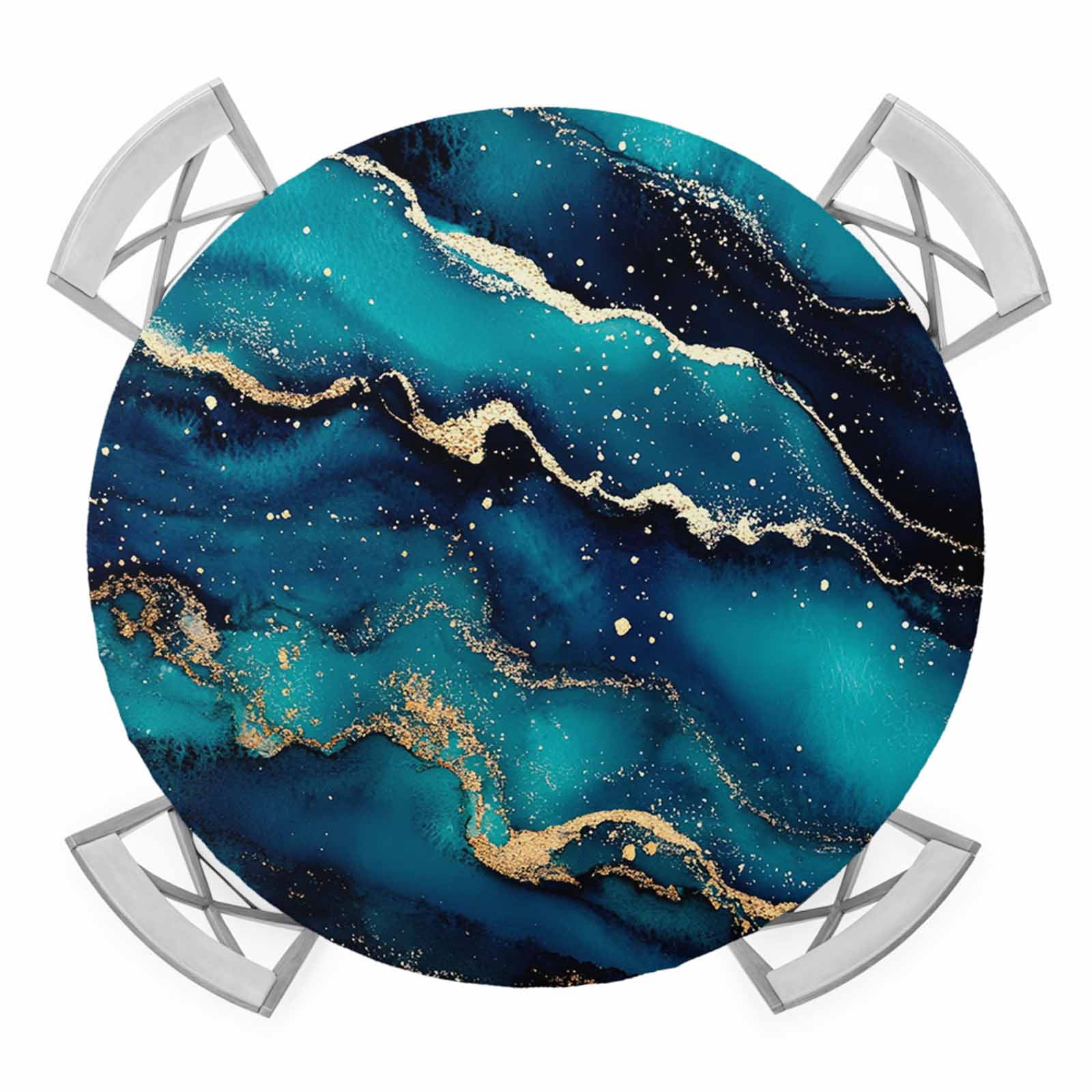 Blue Black Marble Round Tablecloth for 55-60 Inch Tables,Fitted Table ...