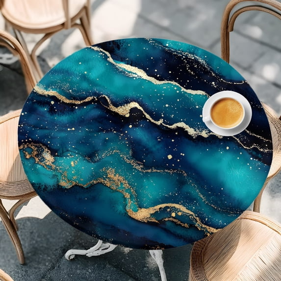 Blue Black Marble Texture Round Fitted Tablecloth with Elastic Edge ...