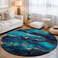 Blue Black Marble Texture Round Rug 5ft Abstract Modern Style Washable ...
