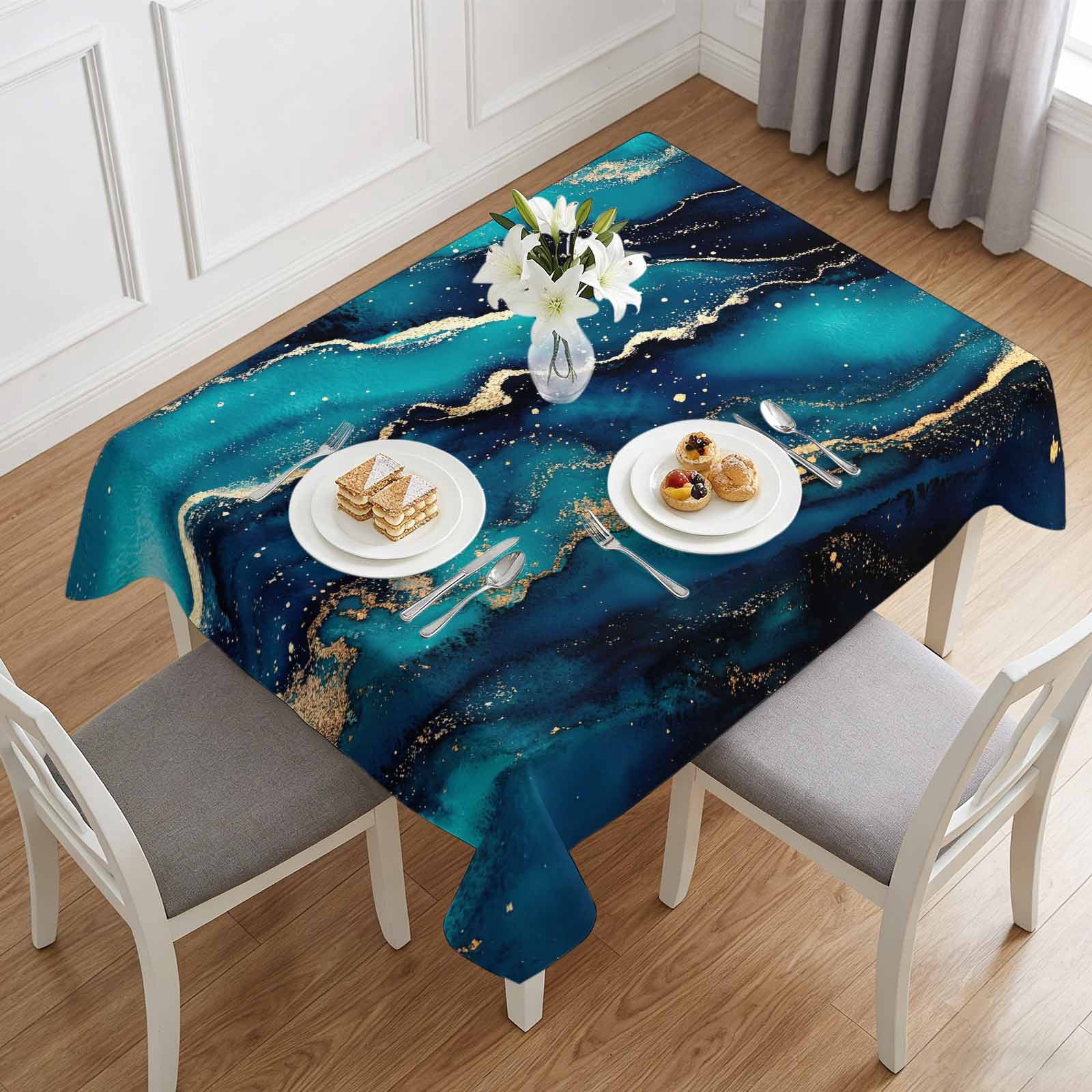 Blue Black Marble Texture Table Cloth 60x84in, Waterproof Rectangle ...