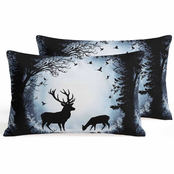 Blue Black Moose Lumbar Pillow Covers 12 x 20 Inch Pillow Covers Set of ...