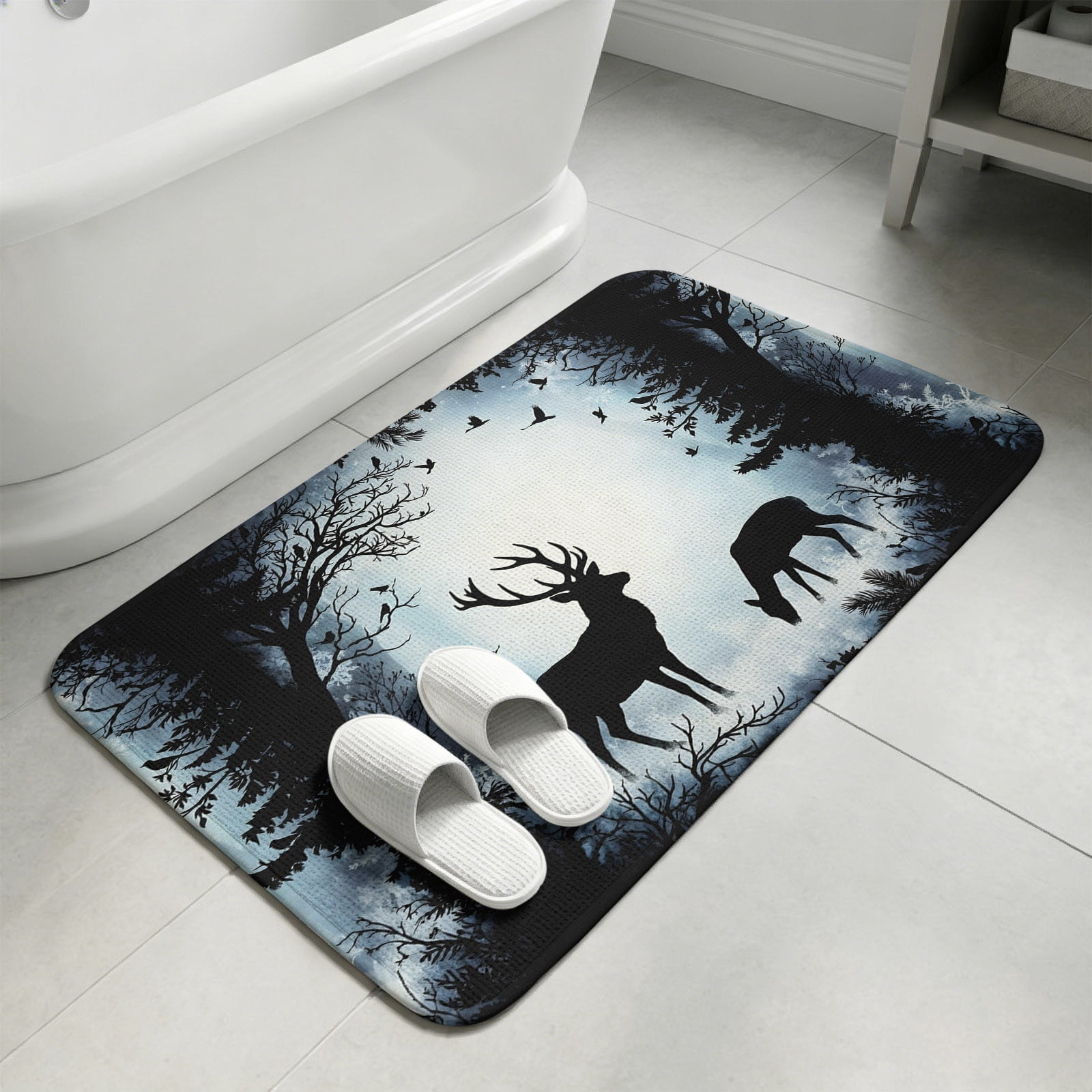 Blue Black Moose Washable Area Rugs for Living Room Bedroom, Large Non ...