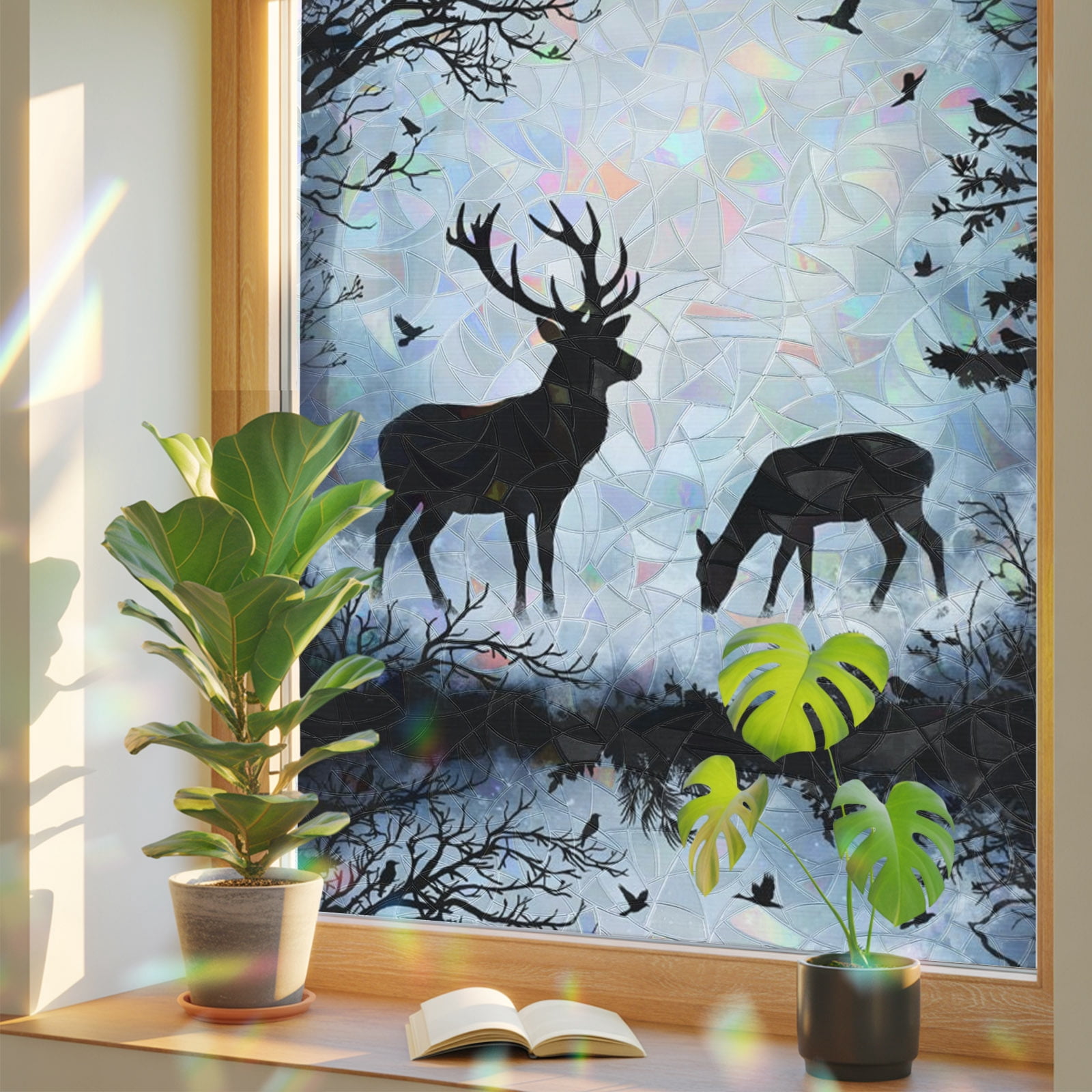 Blue Black Moose Window Privacy Film Rainbow Static Cling Stain Glass ...
