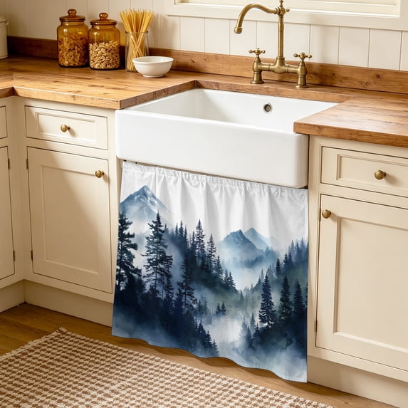 Blue Black Mountain Cabinet Curtains 35"W x 35"L, Forest Pine Trees ...