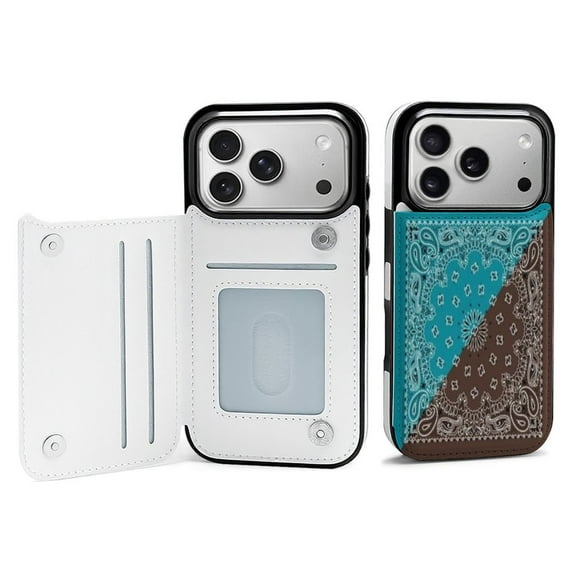 Blue Black Paisley Leather Wallet Case for iPhone 12 mini Wallet Case ...