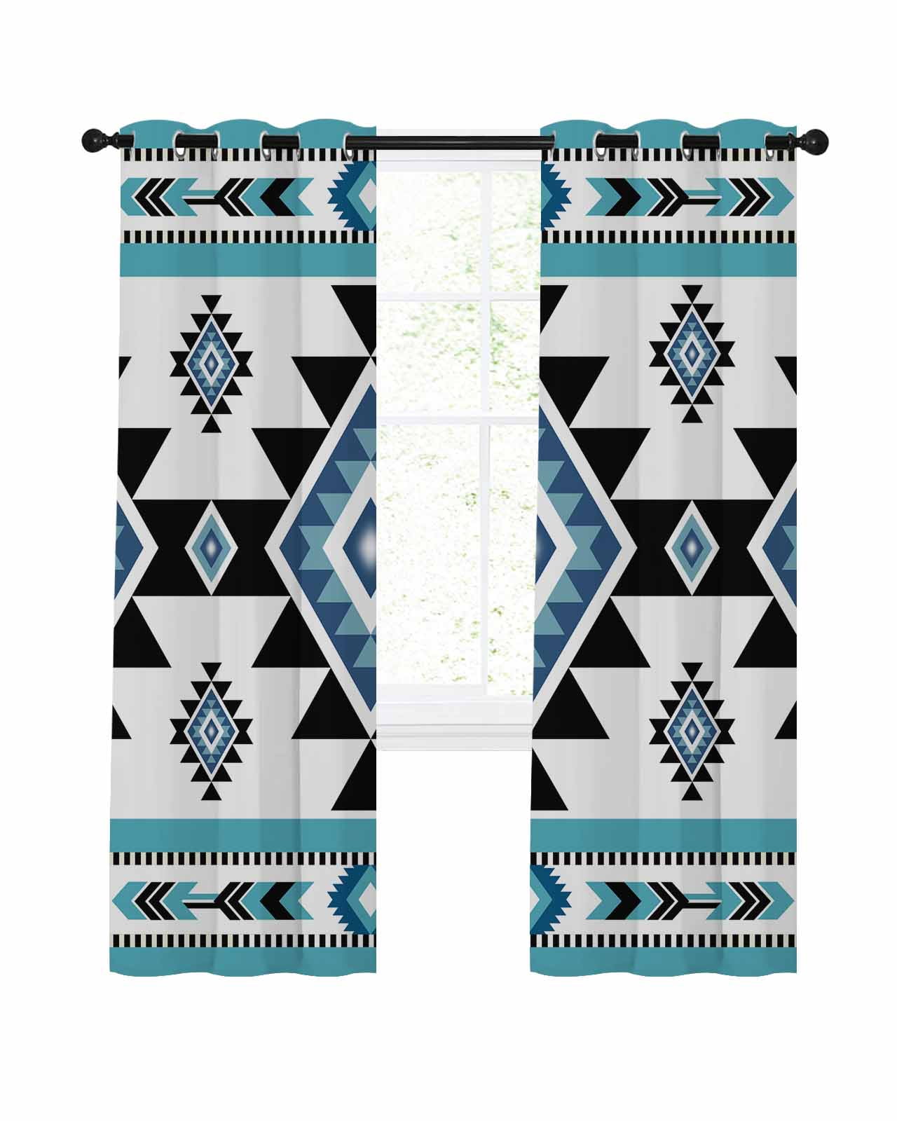 Blue Black Pattern Blackout Curtains 63 Inch Length Retro Bohemian ...