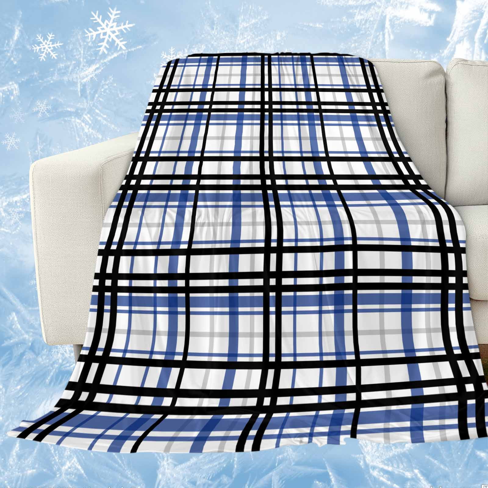 Blue Black Plaid Cooling Blanket, Lightweight Breathable Summer Throw ...