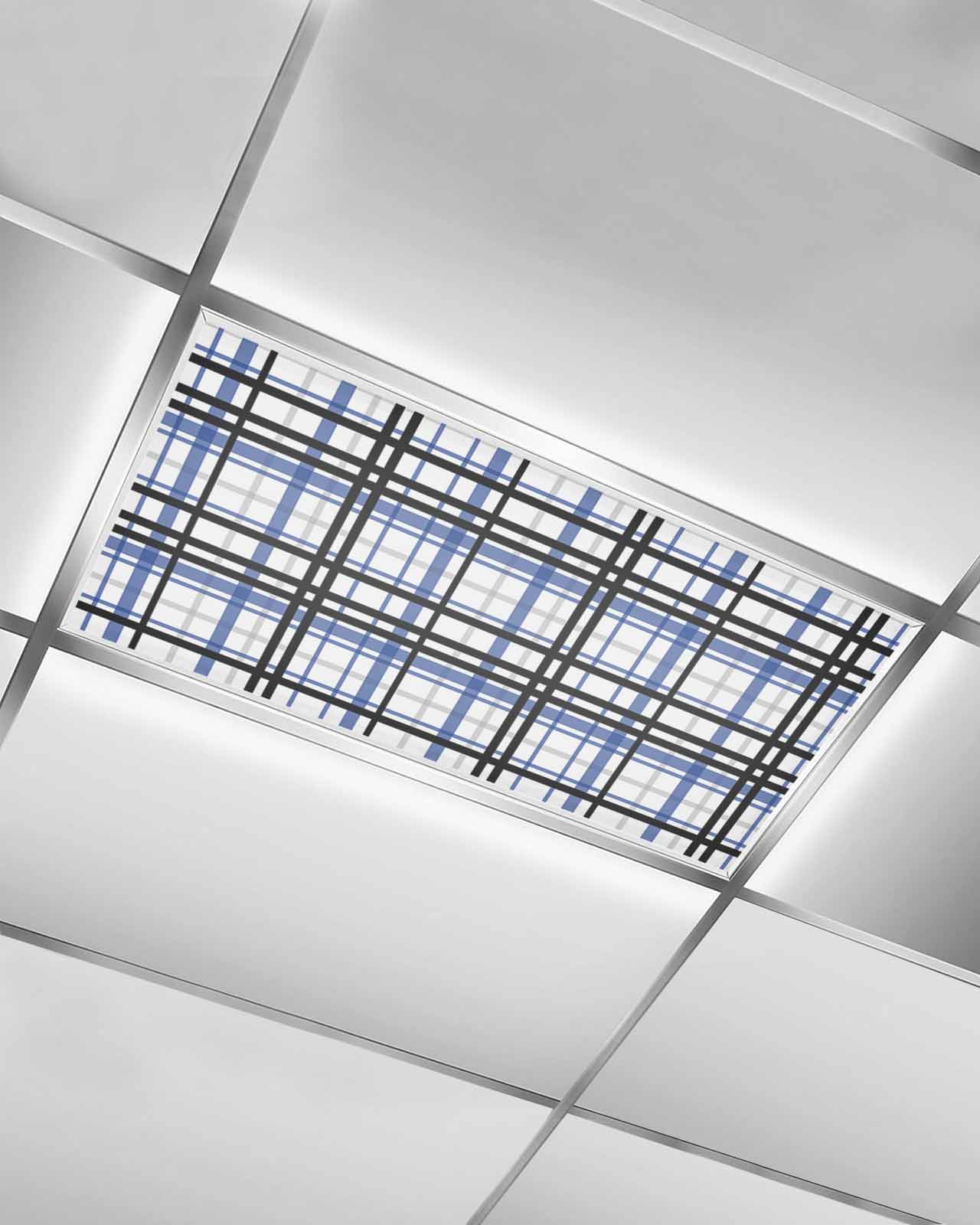 Blue Black Plaid Fluorescent Light Covers for Ceiling Lights 4x2 feet,1 ...