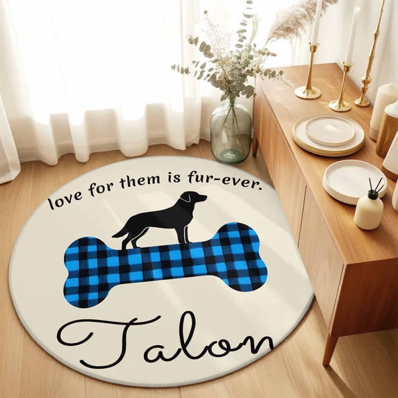 Blue Black Plaid Lattice Bone Cute Dog Round Rug 3ft Retro Linen ...