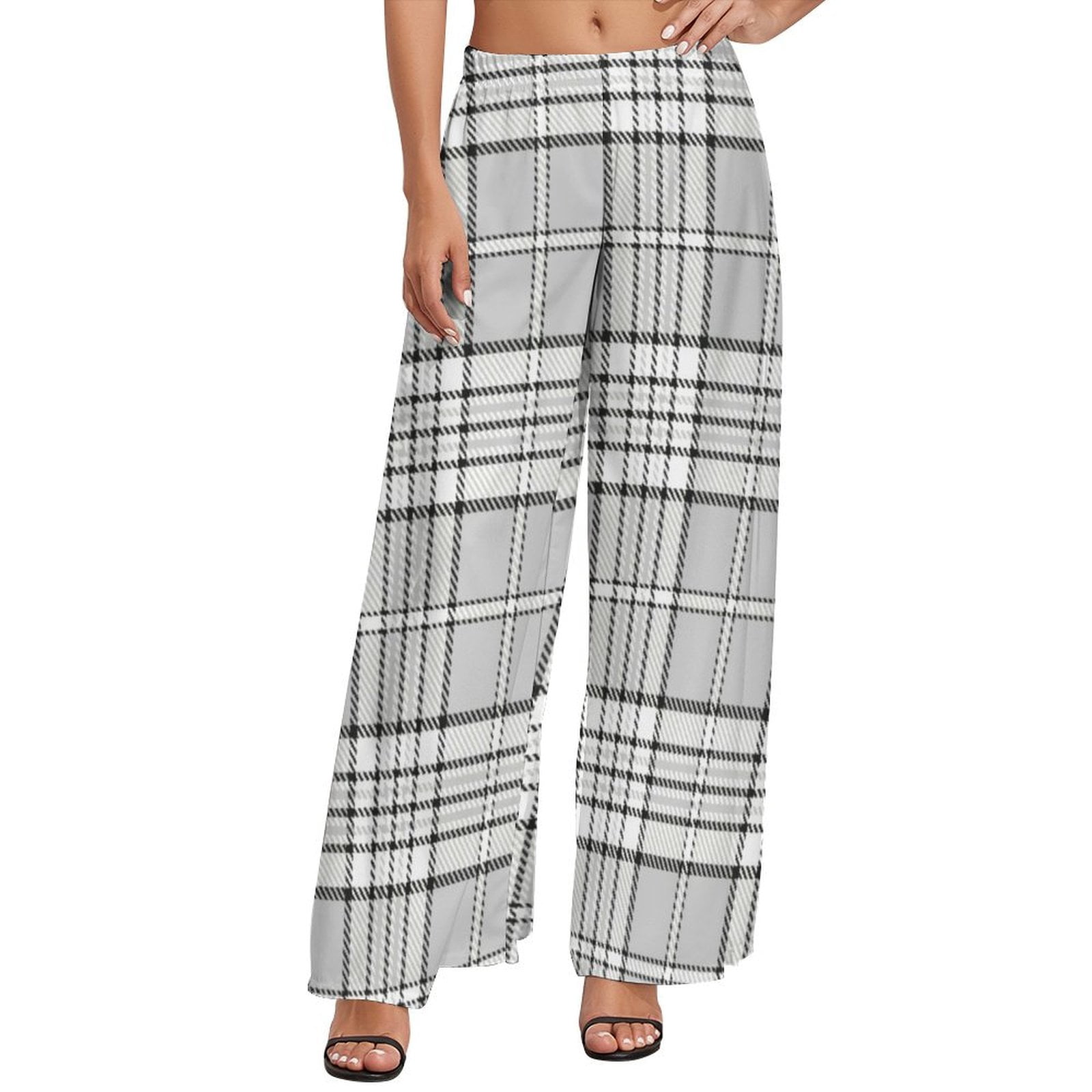 Blue Black Plaid Pants Vintage Checker Streetwear Straight Wide Pants ...