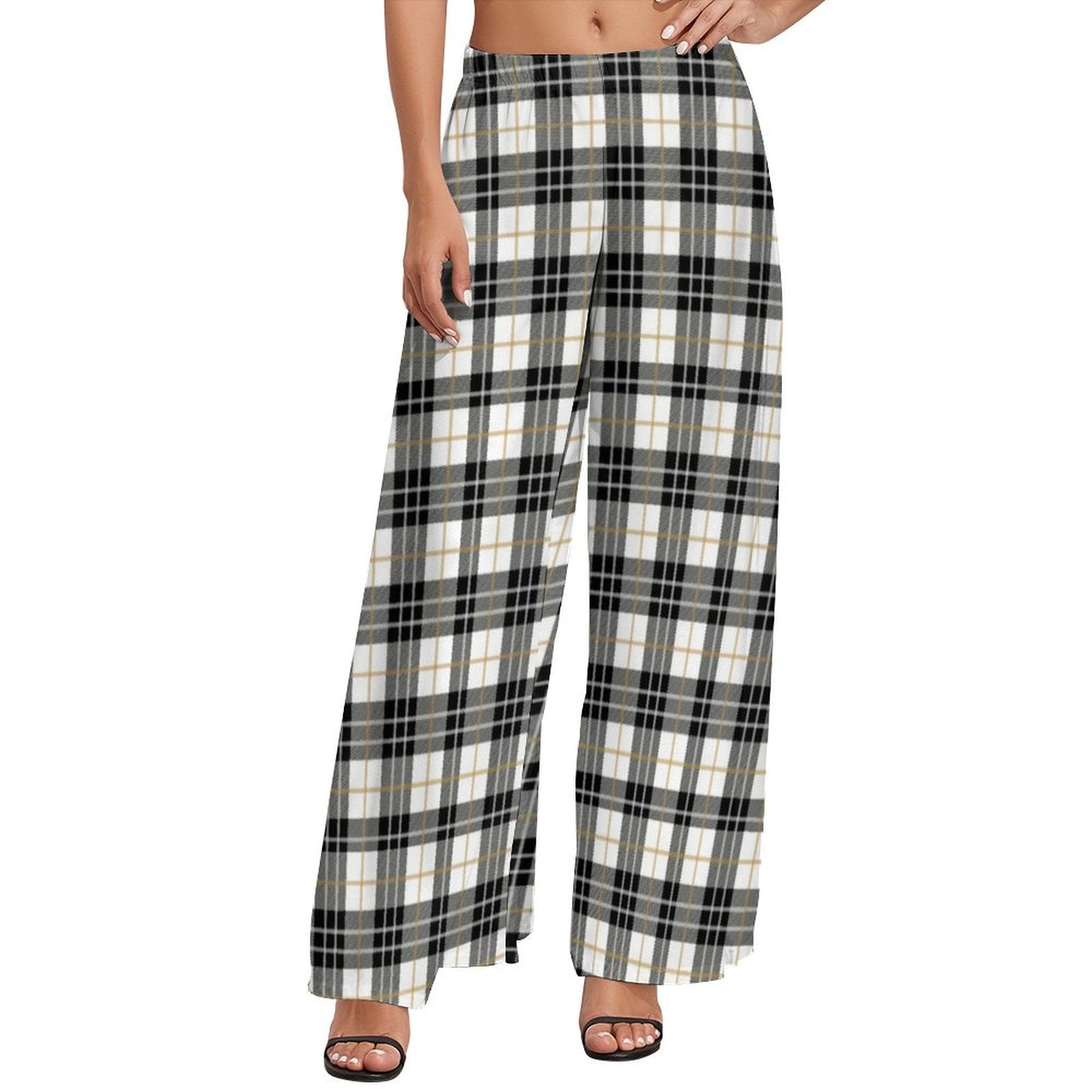 Blue Black Plaid Pants Vintage Checker Streetwear Straight Wide Pants ...