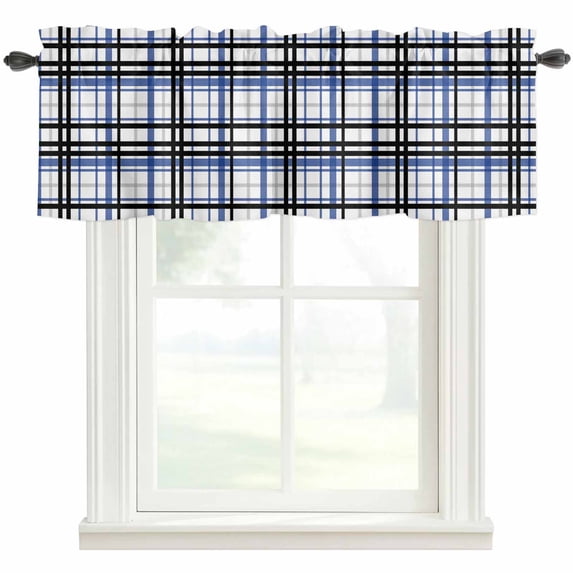 Blue Black Plaid Rod Pocket Curtain Valance, Farmhouse Blue Black ...