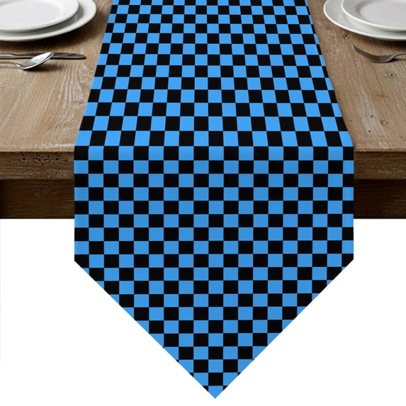 Blue Black Plaid Table Runner Linen Burlap Table Runner 72 Inches Long ...