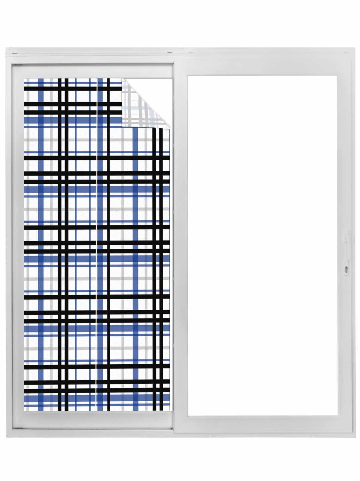 Blue Black Plaid Window Privacy Film, Farmhouse Blue Black Checkered ...