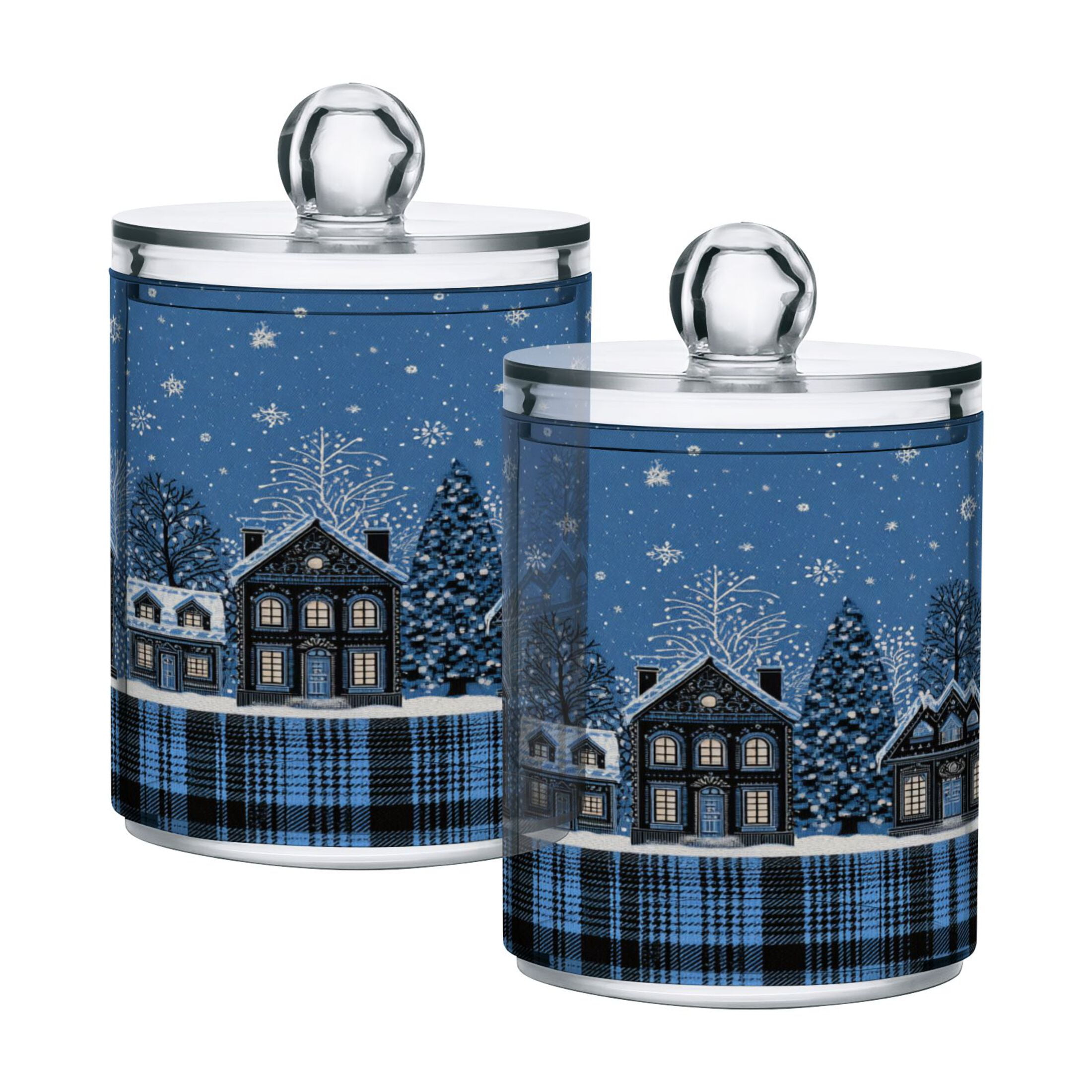Blue Black Plaids Christmas Street View Translucent Plastic Cans ...