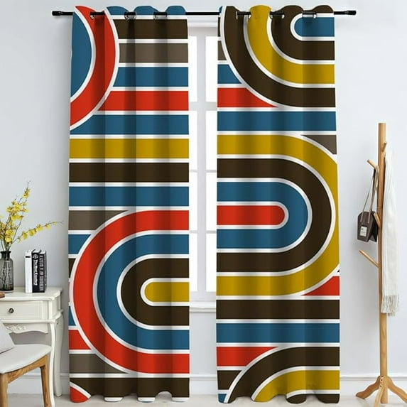Blue Black Red Yellow Stripes Blackout Curtains, Abstract Twisted ...