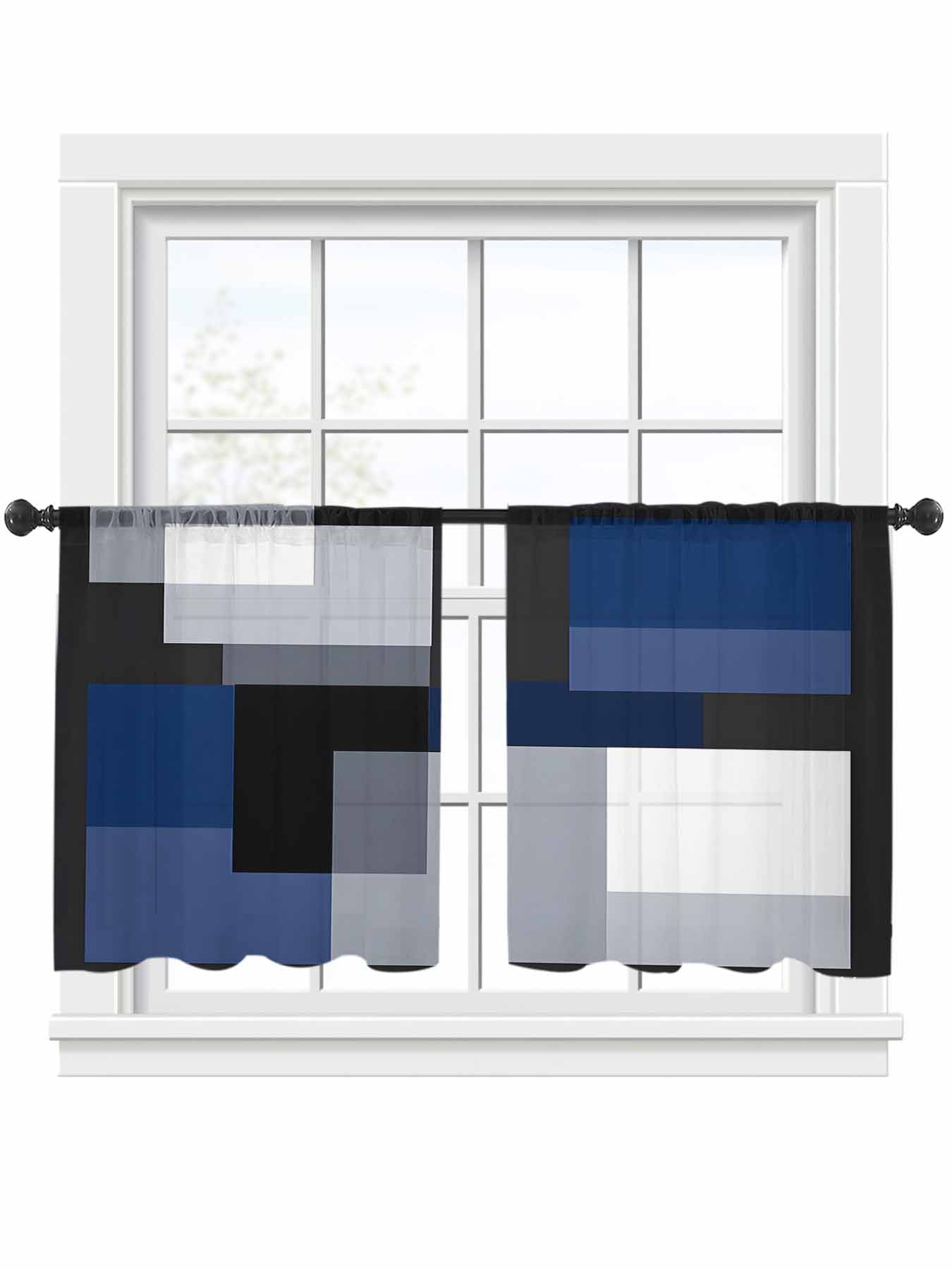 Blue Black Sheer Curtains for Living Room Bedroom, Light-filtering ...