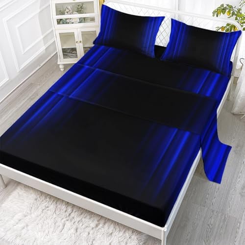 Blue and Black Sheet Set Twin Size,Abstract Ombre Bedding for Men Women ...