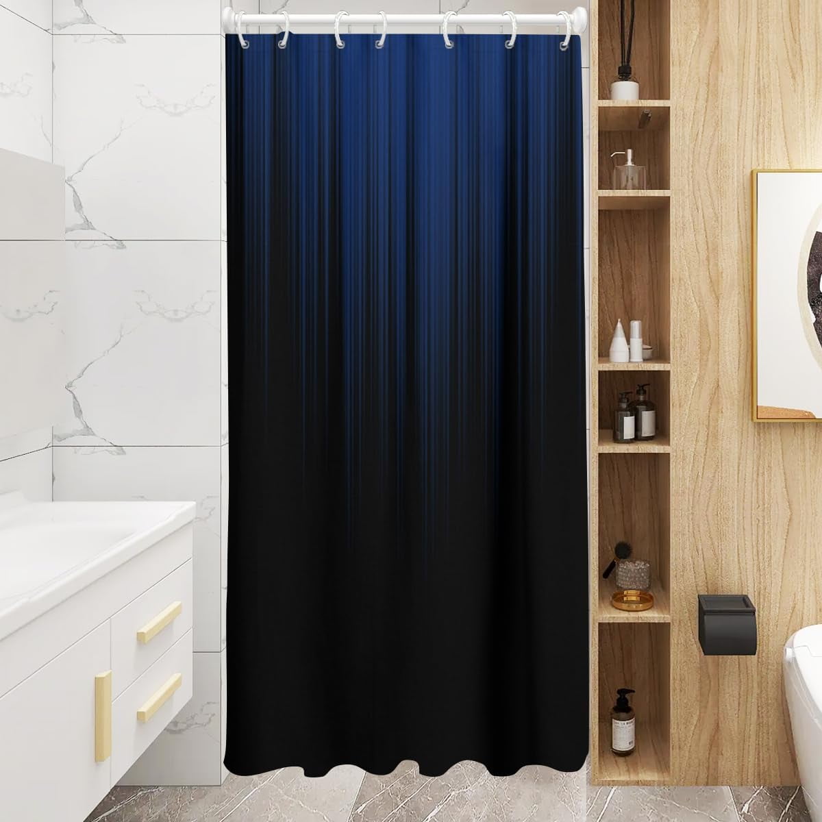 Blue and Black Shower Curtain Abstract Ombre Mens Royal Navy Stall ...