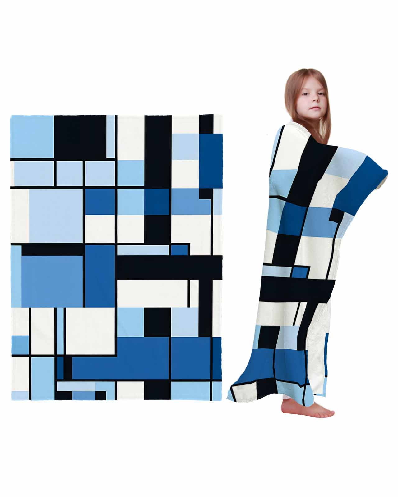 Blue Black Squares Pattern Baby Blankets for Girls/Boys, Abstract ...