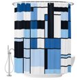 Blue Black Squares Pattern Fabric Shower Curtain Abstract Geometric Art ...