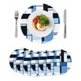 Blue Black Squares Pattern Round Table Placemats set of 6, Abstract ...