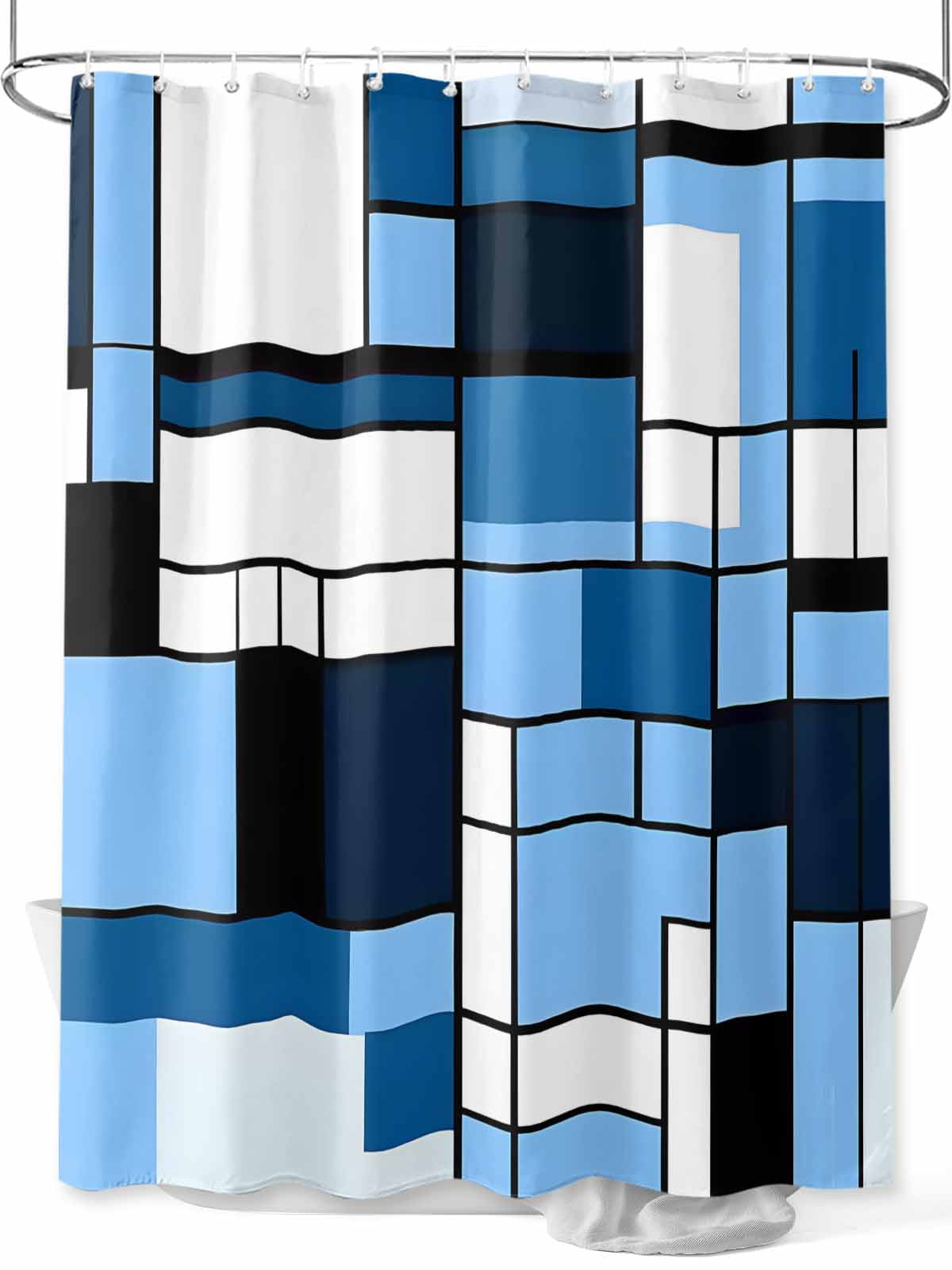 Blue Black Squares Shower Curtain, Abstract Geometric Art Bathroom ...