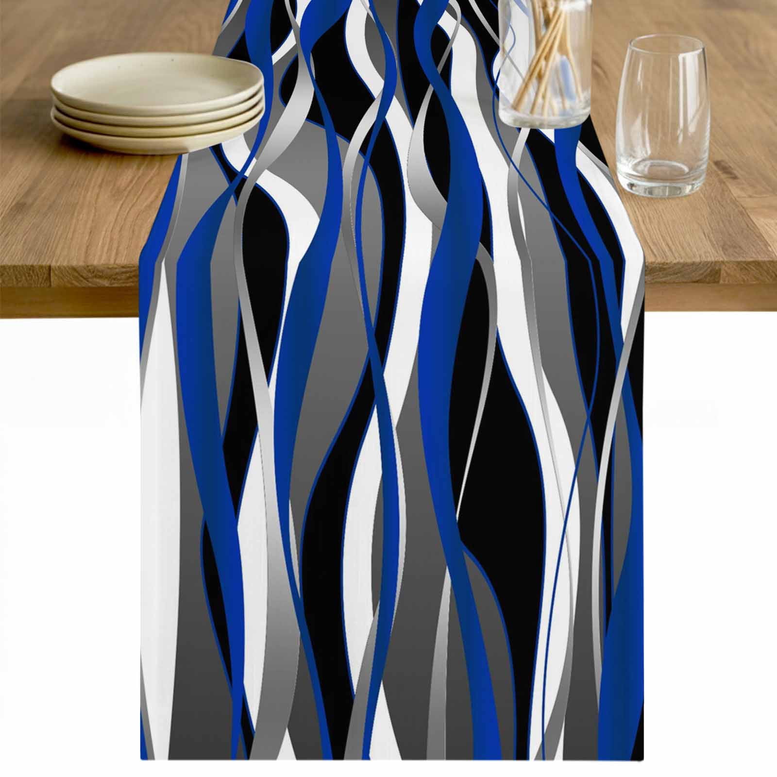 Blue Black Stripes Table Runner - 70 Inch Long Modern Abstract Ombre ...