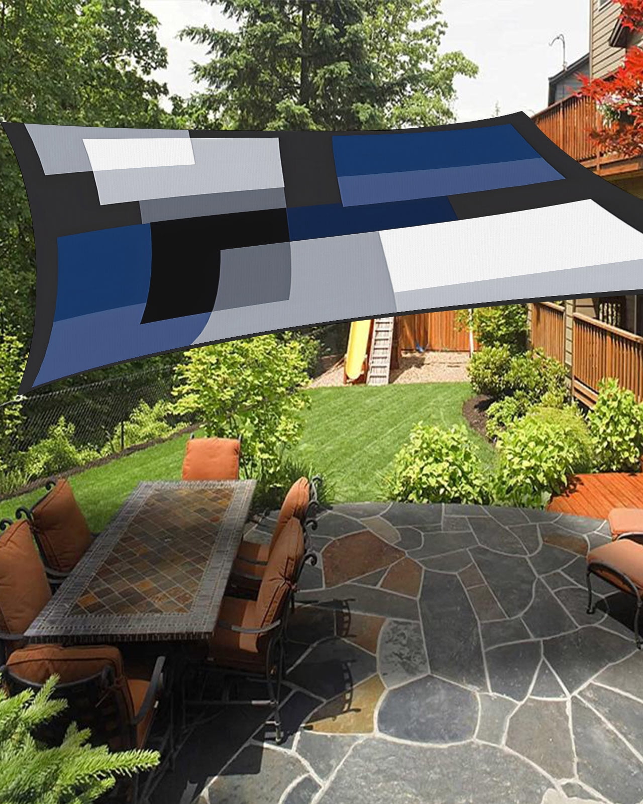 Blue Black Sun Shade Sail 6.5'X10' Geometric Abstract Color Block ...