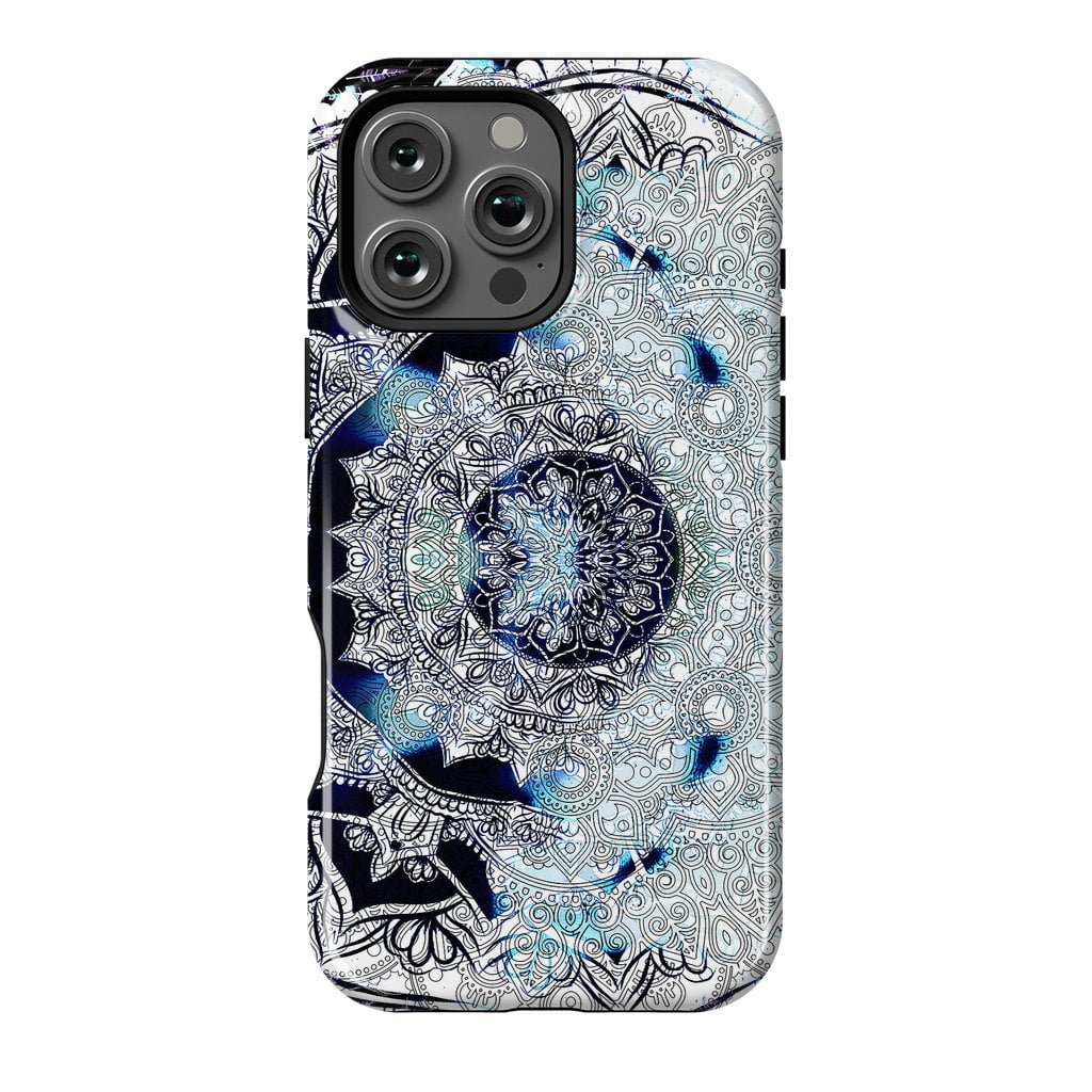 Blue Black Tie Dye Mandala Boho Phone Case for iPhone 11 12 13 14 15 16 ...