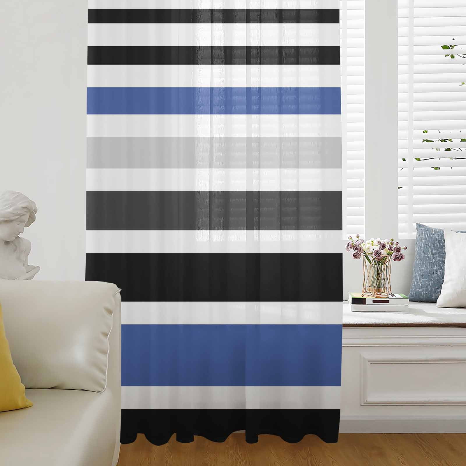 Blue Black Window Curtain 72 Inches Long, Grey White Geometric Simple ...