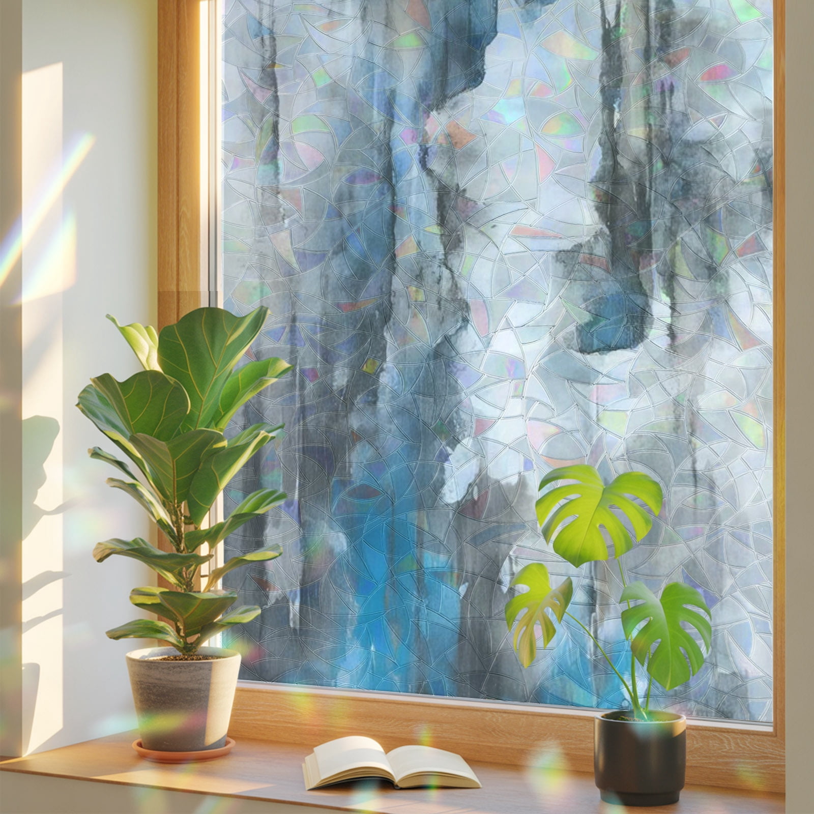 Blue Black Window Privacy Film Rainbow Static Cling Stain Glass Window ...