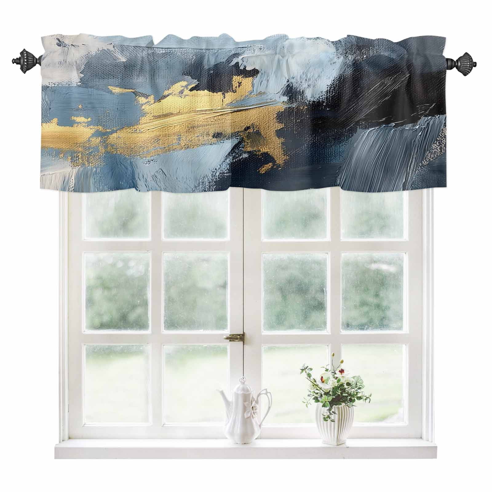 Blue Black Yellow Oil Painting Kitchen Valances for Windows 42x12 Inch ...