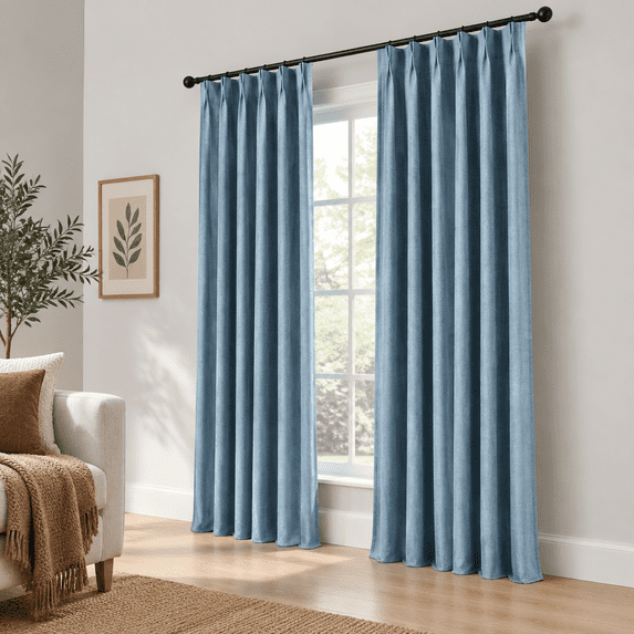 Blue Blackout Curta90 Inch Long 2 Panels Set Pinch Pleat Drapes For ...