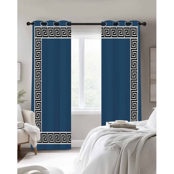 Blue Blackout Curtains 2 Panels, Greek Chinese Style Thermal Insulated ...
