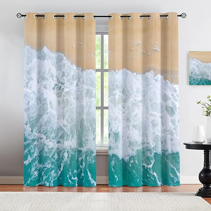 Blue Blackout Curtains, 3D Peacock Feather Pattern Print Window ...