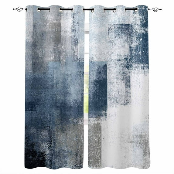 Blue Blackout Curtains 45 Inches Long, Retro Oil Painted Modern ...