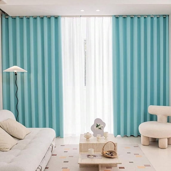 Blue Blackout Curtains 84 Inches Long 2 Panels Grommet For Bedroom ...