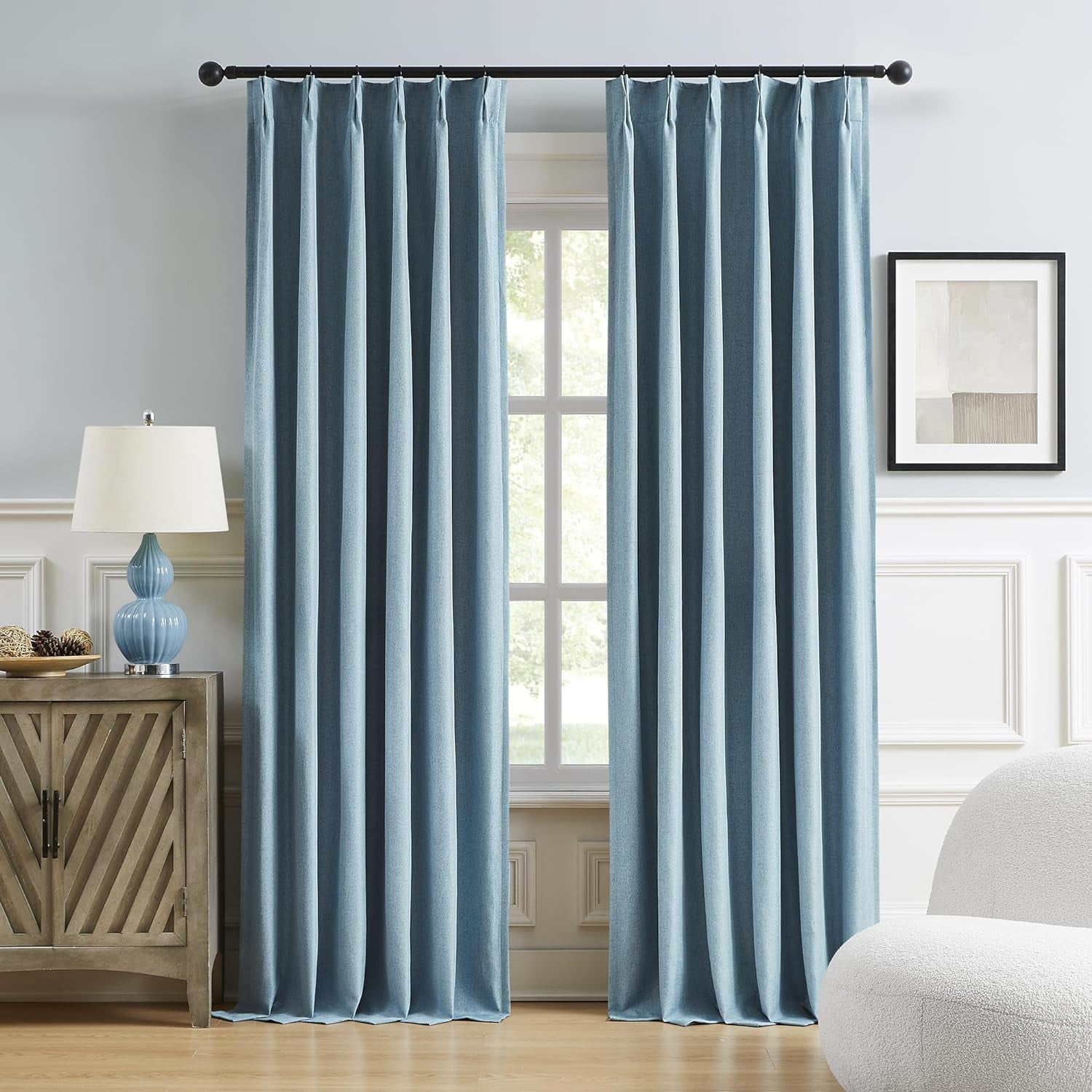 Blue Blackout Curtains 90 Inch Long 2 Panels Set Pinch Pleat Drapes for ...