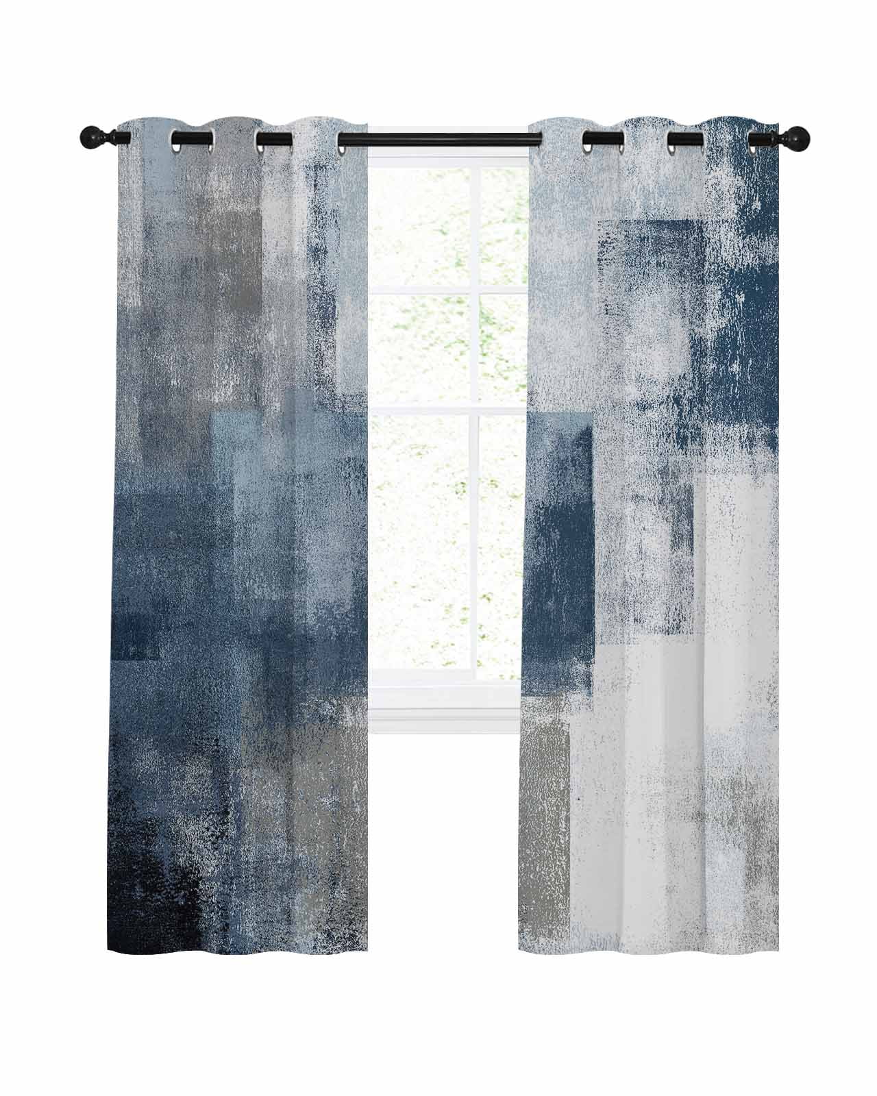 Blue Blackout Curtains, Light Blocking Print Window Curtains, Retro Oil ...